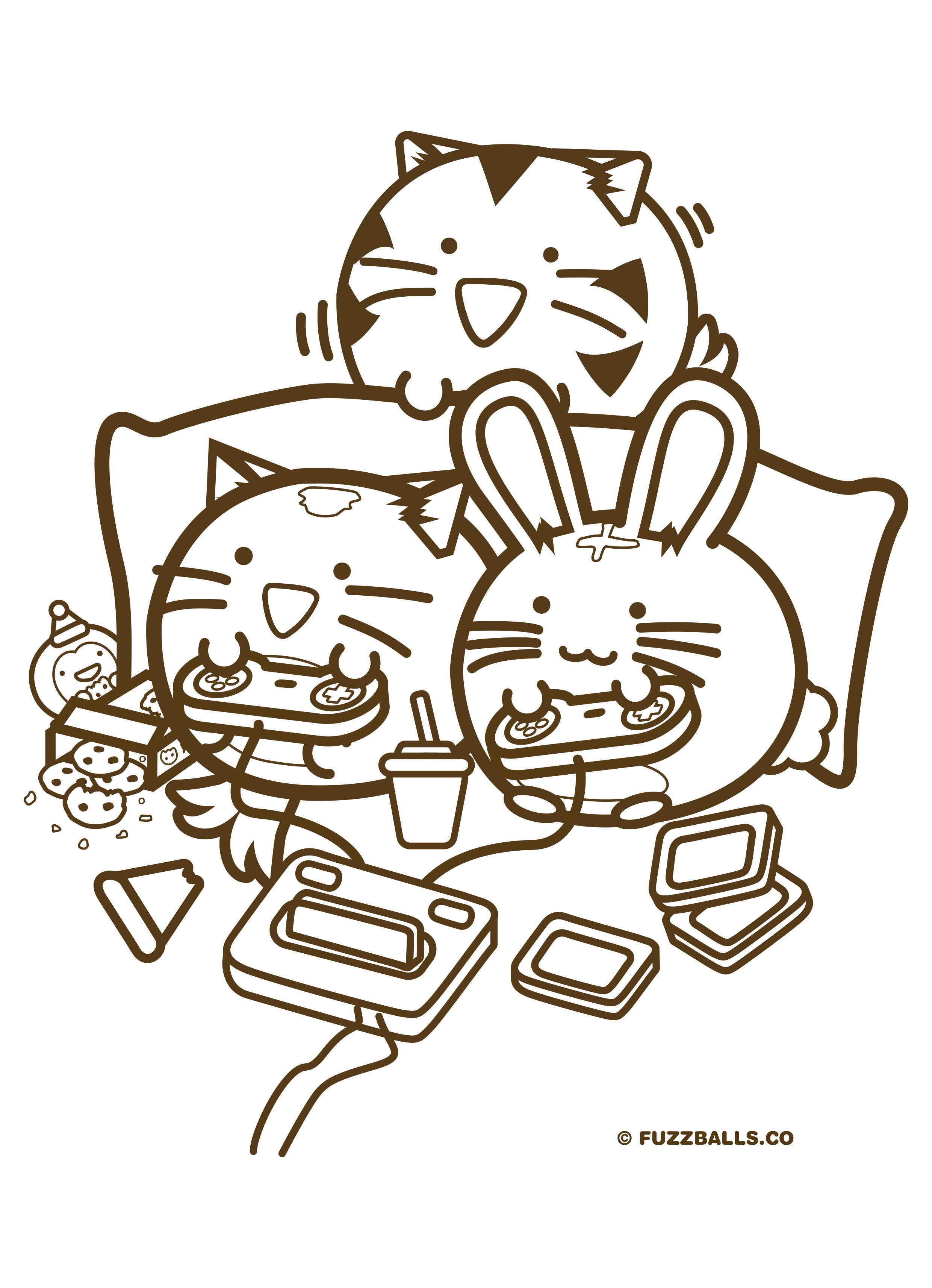 Video games colouring page – Fuzzballs